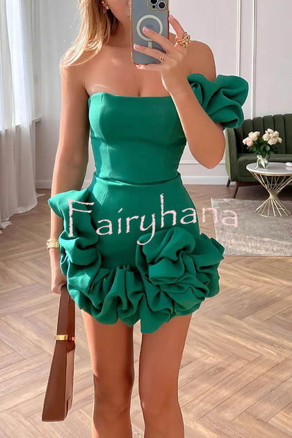 Delightful and Elegant Vibe Off Shoulder Flounce Bottom Mini Dress ...